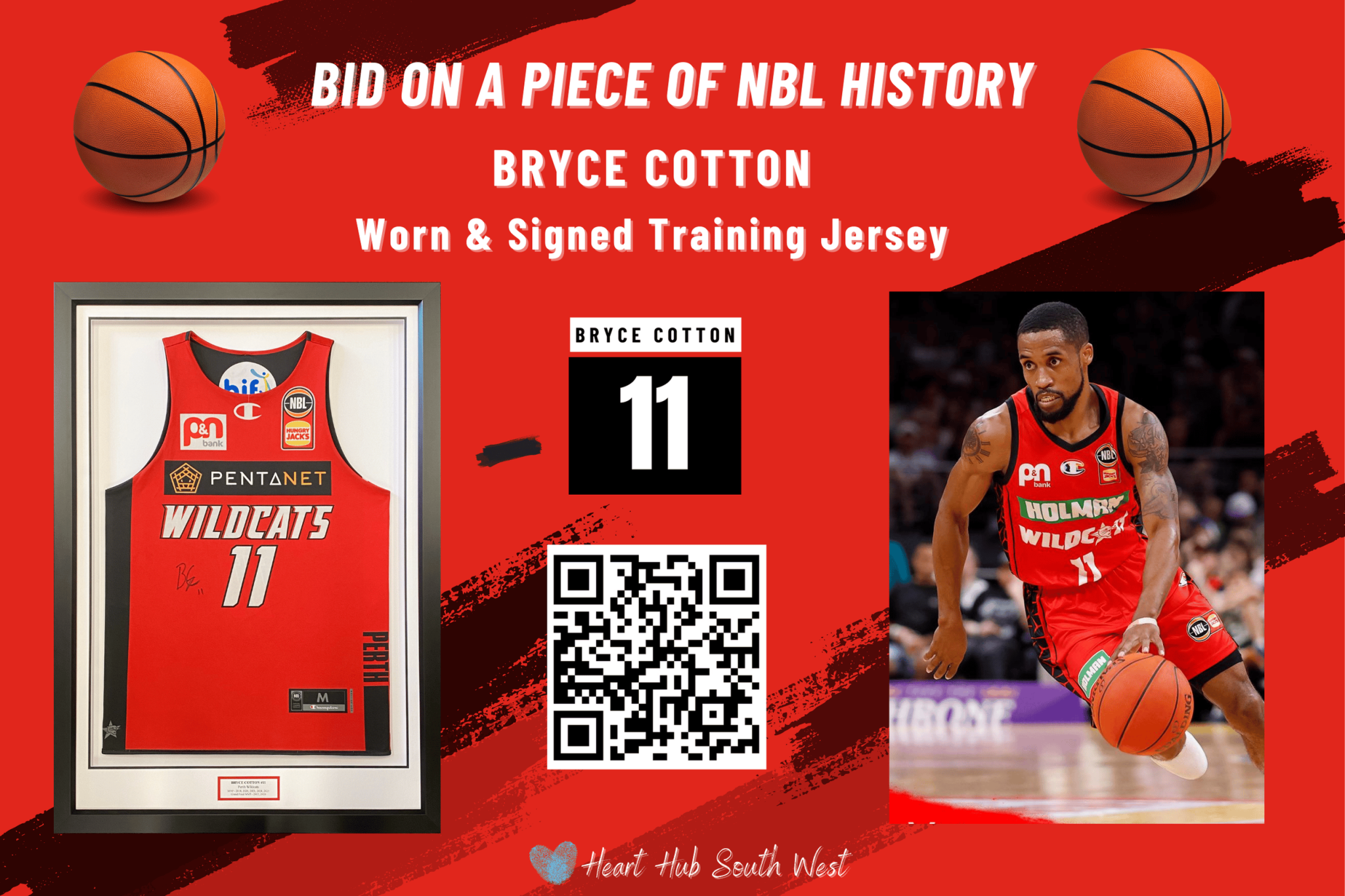 Auction - Bryce Cotton Signed Jersey - Heart Hub South West